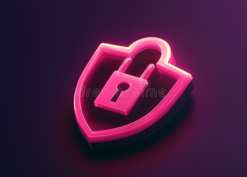 Cybersecurity Shield Protection Digital Privacy Neon Lock Safeguard ...