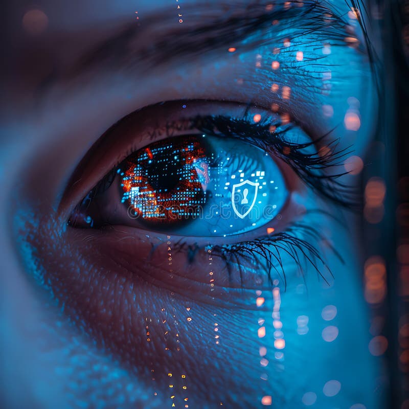 Cybersecurity Shield Reflected in Human Eye Stock Illustration ...