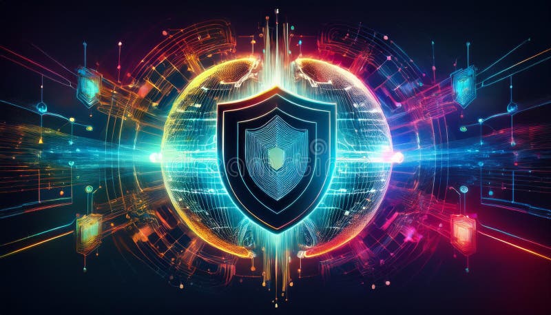 Cybersecurity Shield Surrounding a Globe with Digital Connections ...