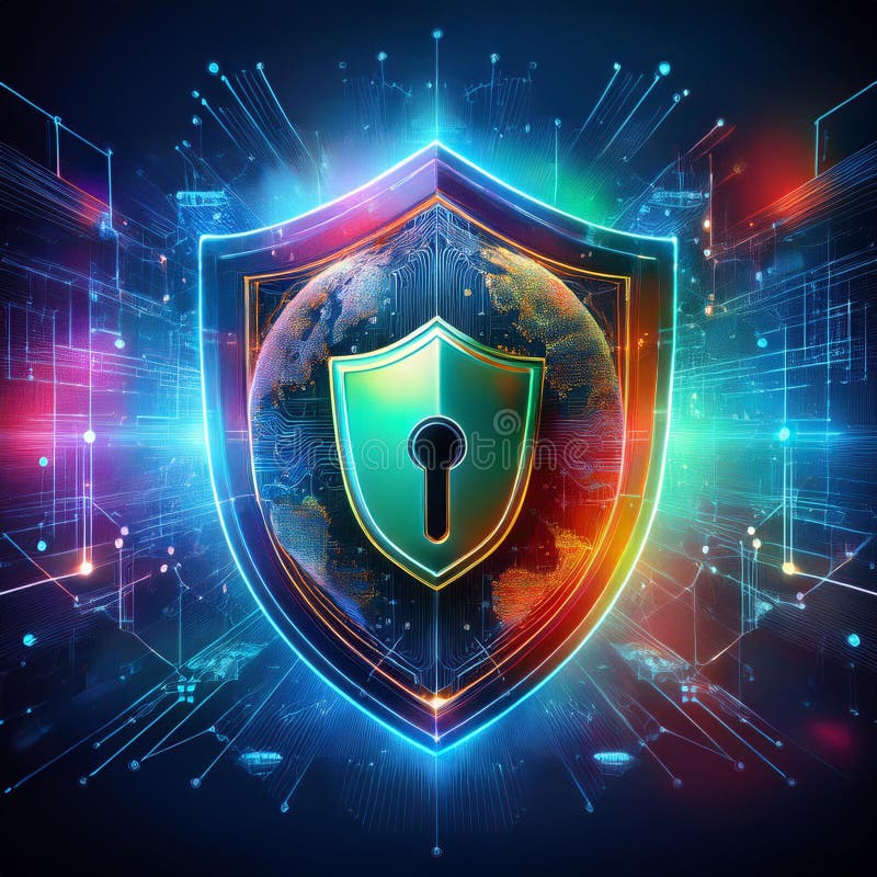 Cybersecurity Shield Surrounding a Globe with Digital Connections ...