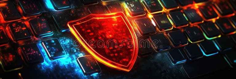 Cybersecurity Shield Symbol on Keyboard with Glowing Effects ...