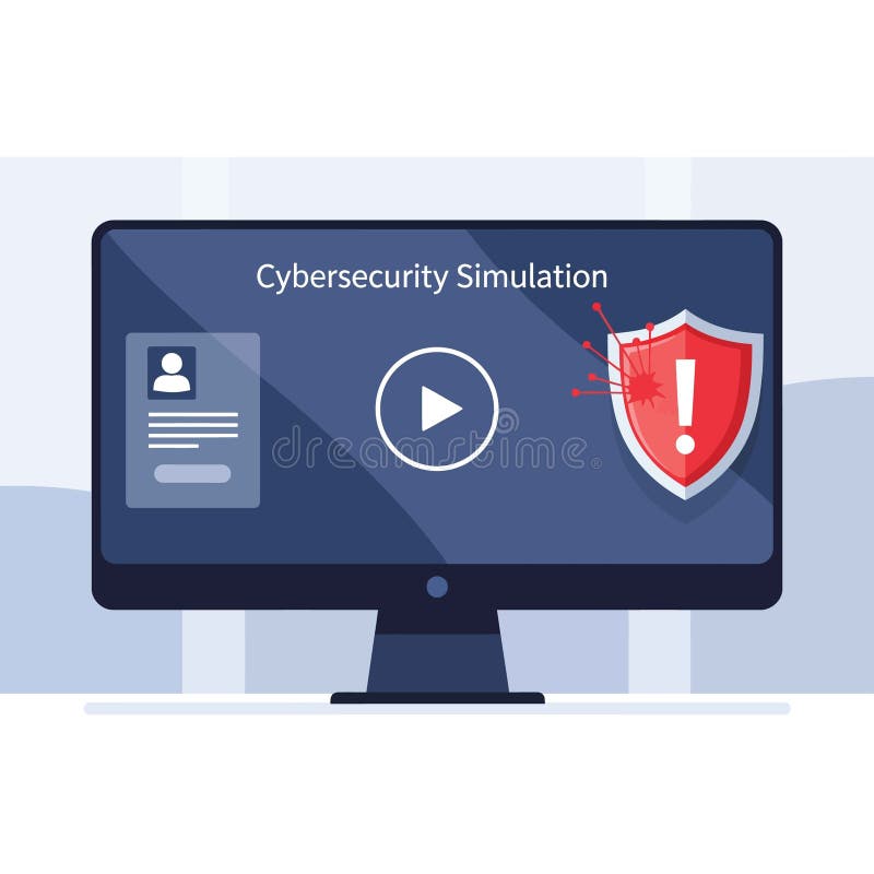 Cybersecurity Simulation Computer Screen Red Shield Attack Play Button ...