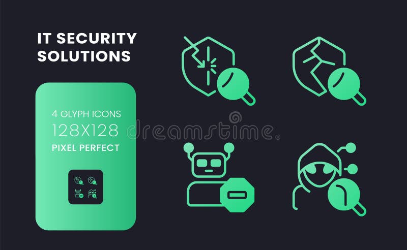 Cybersecurity Solutions Green Solid Gradient Desktop Icons Stock Vector ...