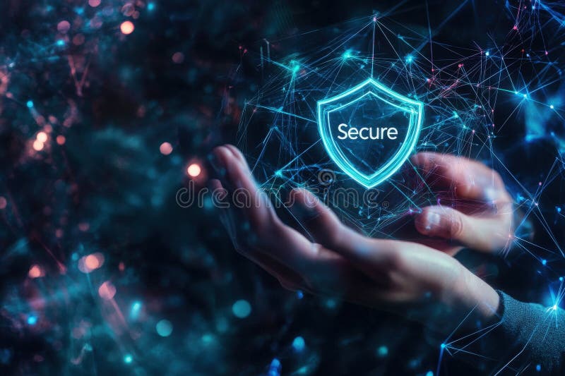 Cybersecurity Specialist Holding a Virtual Shield Symbol in a Digital ...