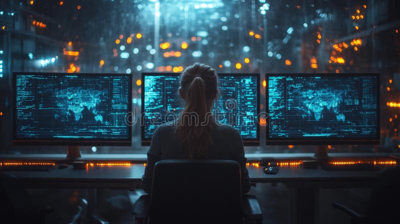 Cybersecurity Specialist at Work – Generative AI Stock Illustration ...