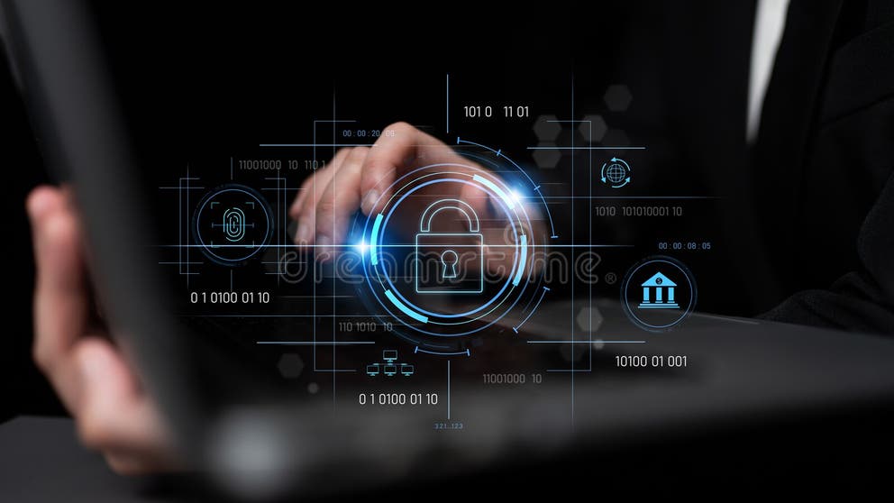 Cybersecurity System Interface with Biometric Digital Lock Latch Stock ...