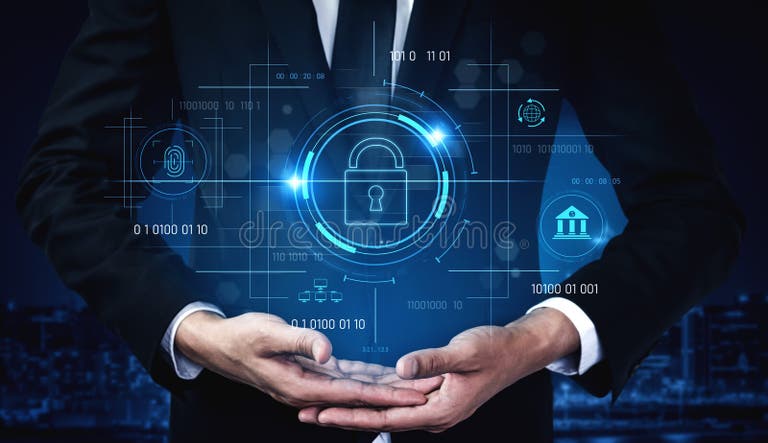 Cybersecurity System Interface with Biometric Digital Lock Vouch Stock Image - Image of network ...