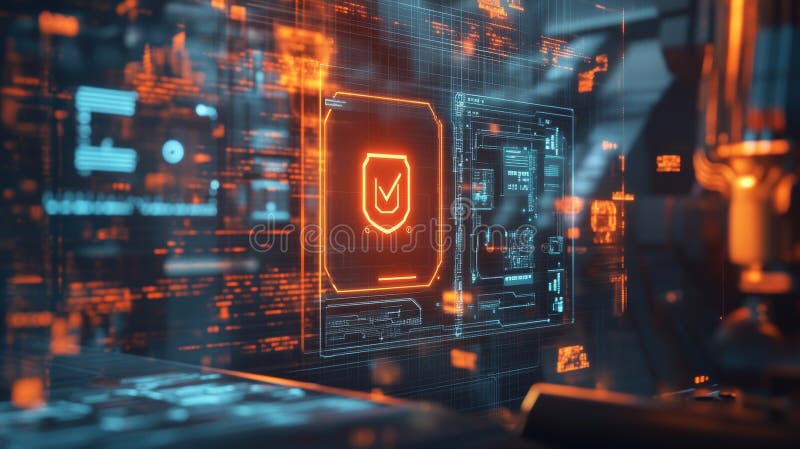 Cybersecurity System Showing Security Check Mark on Digital Display in ...