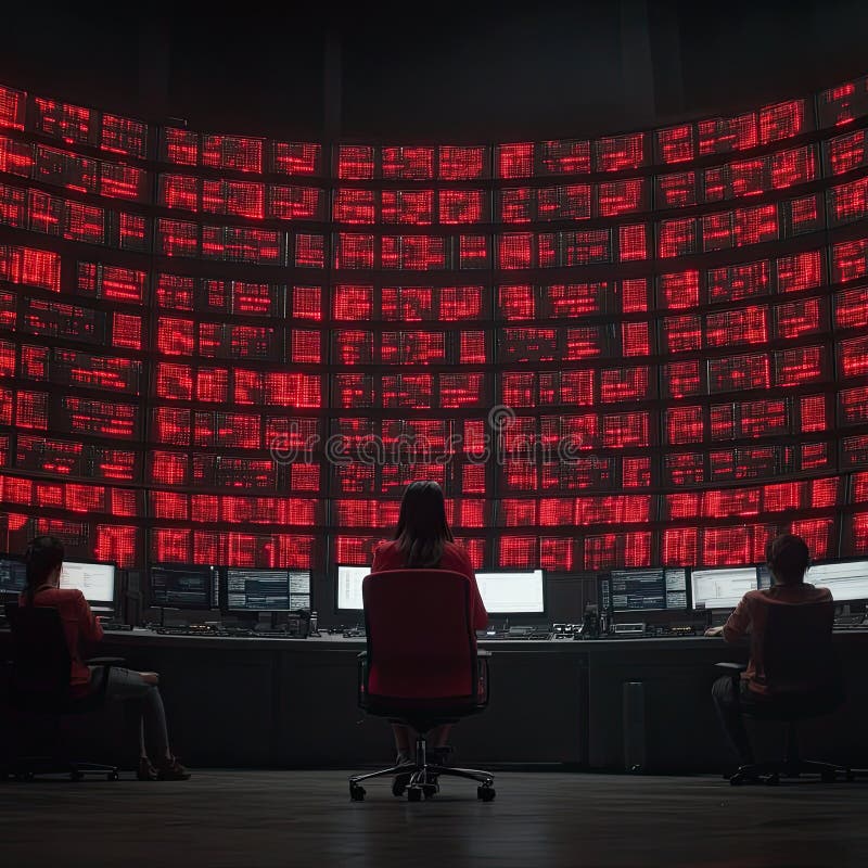 Cybersecurity Team Monitoring Red Alert System Stock Image - Image of ...