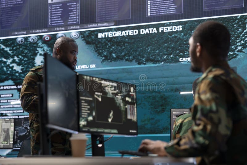 Cybersecurity Team Operates in an Advanced Military Command Center ...