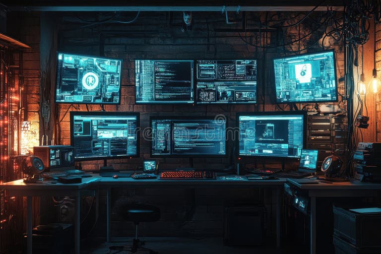 Cybersecurity and Technology. a High-tech Workstation Filled with ...