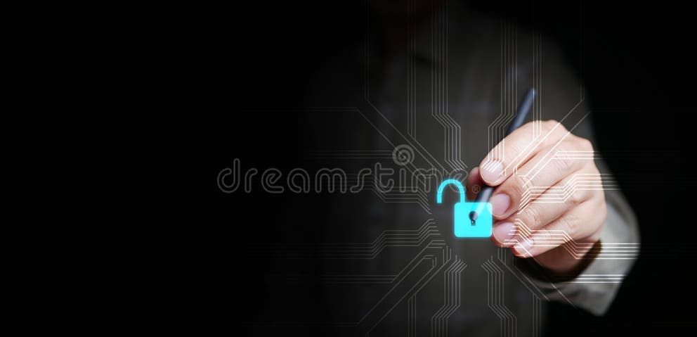 Cybersecurity Technology. a Man Using Virtual Digital Padlock To ...