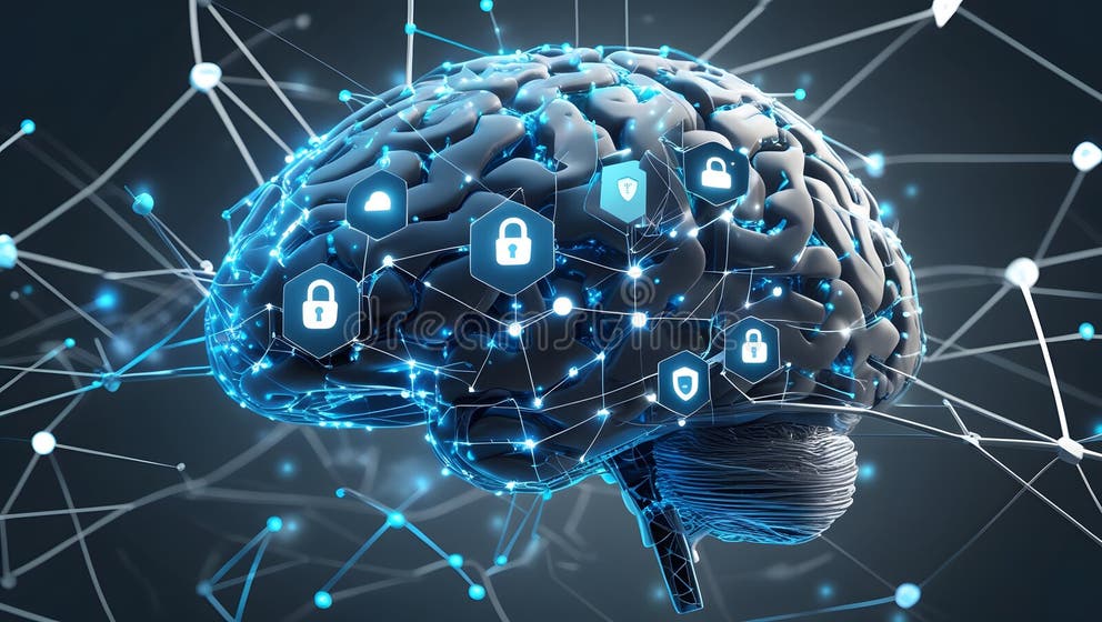 Technology Themed Illustration of Digital Brain Stock Illustration ...