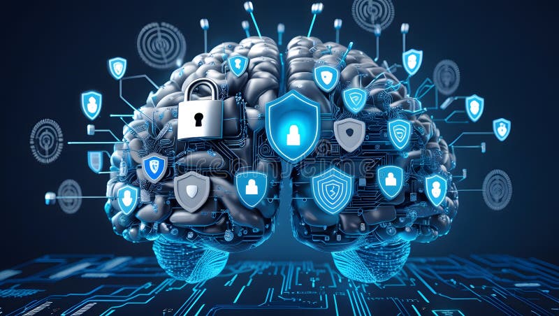 Technology Themed Illustration of Digital Brain Stock Illustration ...