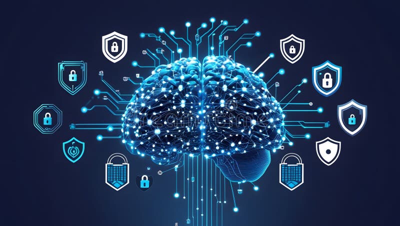 Technology Themed Illustration of Digital Brain Stock Illustration ...