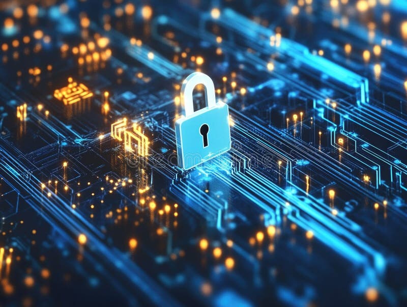 Cybersecurity Theme with Encrypted Lock and Chip Stock Photo - Image of ...