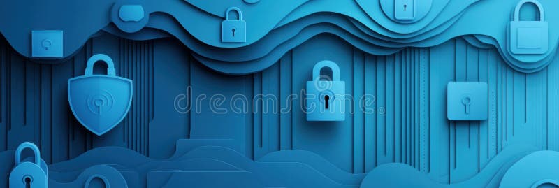 Cybersecurity Theme in Layered Paper Art Style Featuring Locks ...