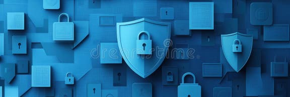 Cybersecurity Themed Background Featuring Layered Locks, Encrypted Codes, and Shield Shapes in ...