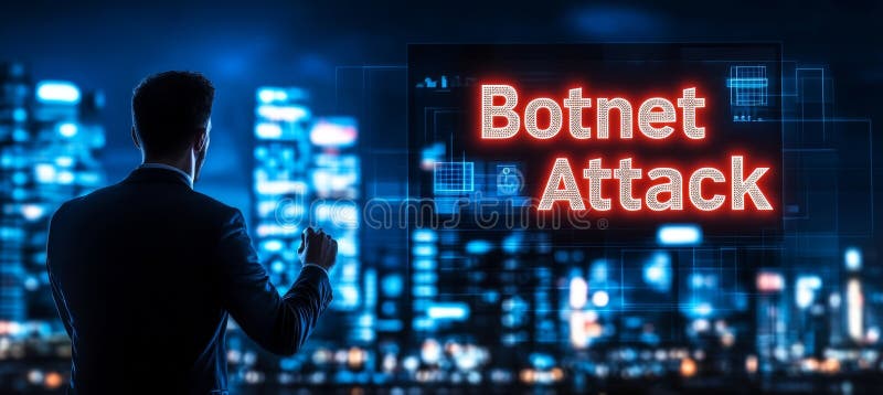 Cybersecurity Threat Businessman Confronting Holographic Botnet Attack ...