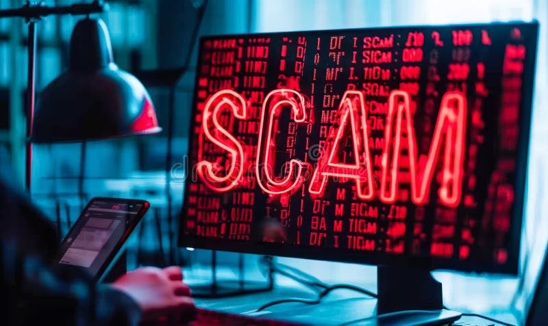 Cybersecurity Threat Concept with the Word SCAM in Bold Red Letters on ...