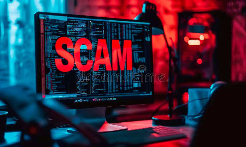 Cybersecurity Threat Concept with the Word SCAM in Bold Red Letters on ...