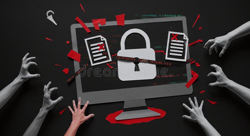 Cybersecurity Threat: Data Breach and System Hacking Stock Illustration - Illustration of online ...