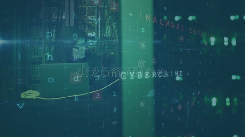 Cybersecurity Threat Detection Animation Over Person Using Laptop in ...