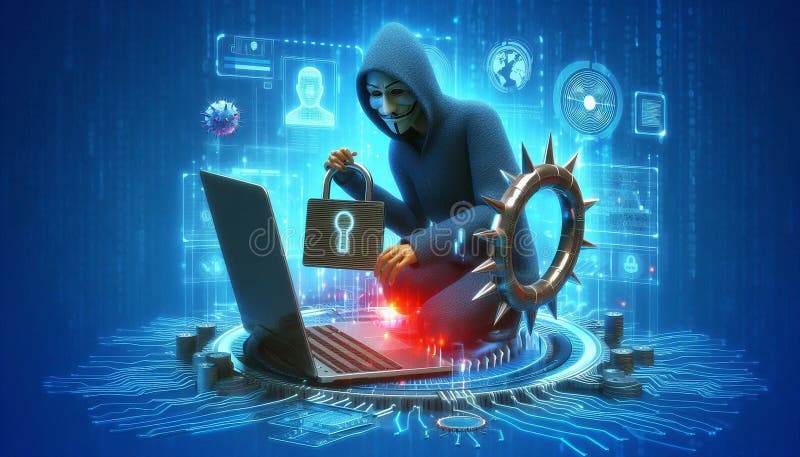 Cybersecurity Threat with Hacker and Computer Elements Stock ...