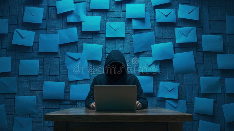 Cybersecurity Threat Hooded Hacker Sending Spam Email Attack with ...