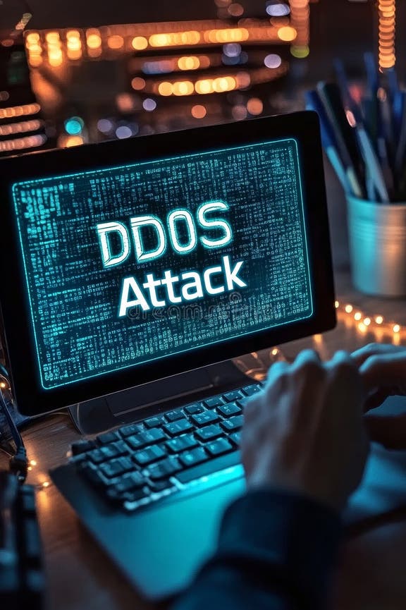 Cybersecurity Threat, Man Analyzing DDoS Attack Notification on ...