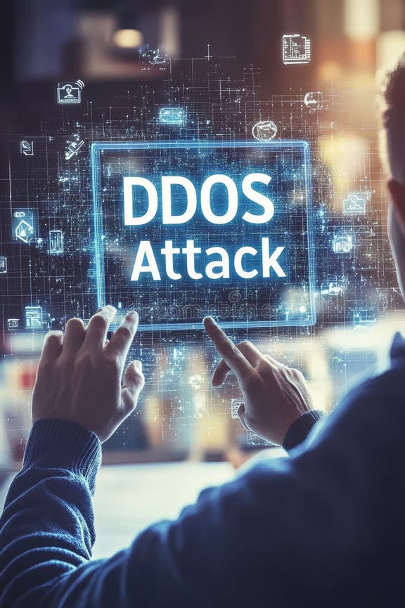 Cybersecurity Threats Businessman Analyzing a Holographic DDoS Attack ...