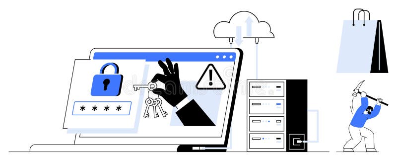 Cybersecurity Threats Depicting Hacking, Data Theft, and Vulnerable ...