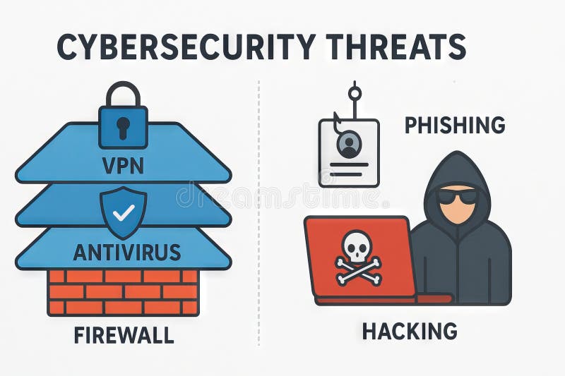Cybersecurity Threats Infographic Highlighting Vpn Antivirus Firewall ...