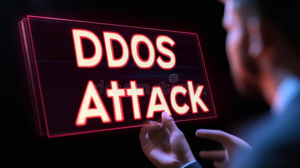 Cybersecurity Threats Man Analyzing Holographic DDoS Attack Warning ...