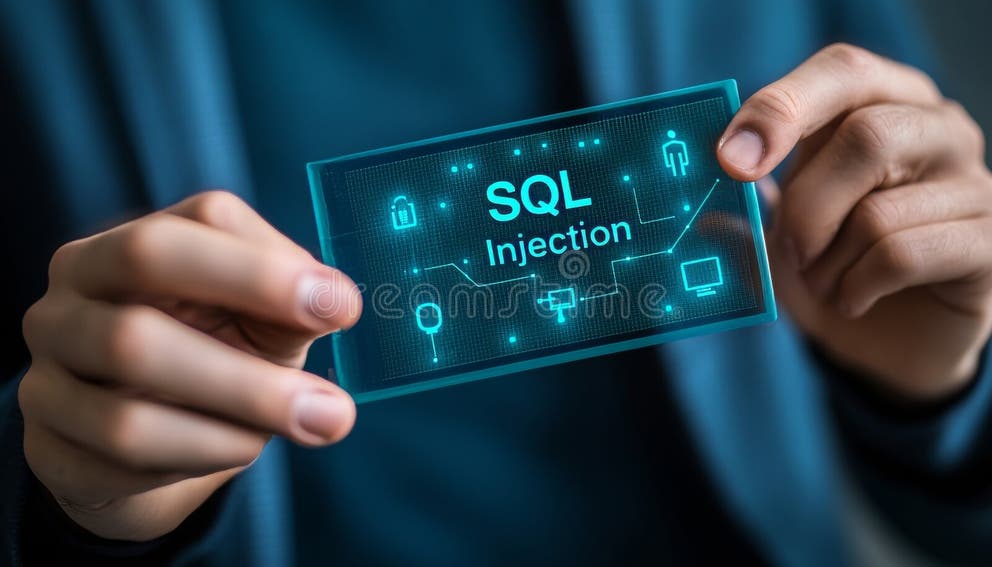 Cybersecurity Threats Man Holding Holographic Display Showing SQL ...