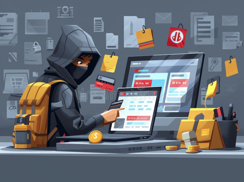 Cybersecurity Threats and Online Scams with Hacker and Data Theft Stock ...
