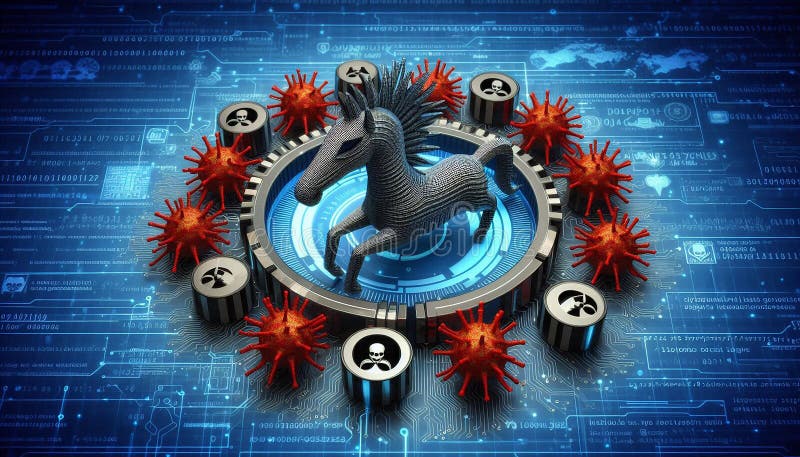 Cybersecurity Threats Represented by Trojan Horse Stock Illustration ...