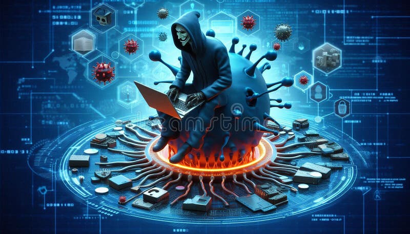 Cybersecurity Threats Virus and Malware Concept Art Stock Illustration ...