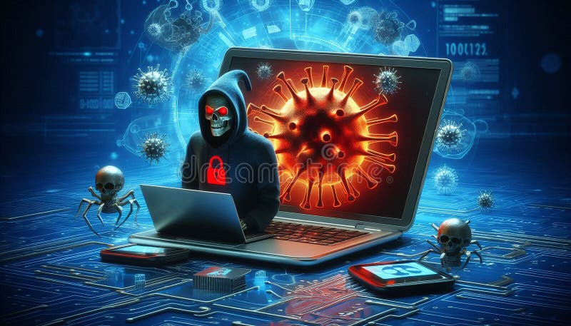 Cybersecurity Threats Virus and Malware Illustration Stock Illustration ...