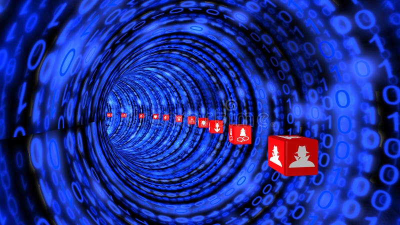 Cybersecurity Tunnel in Blue Stock Illustration - Illustration of cyber ...