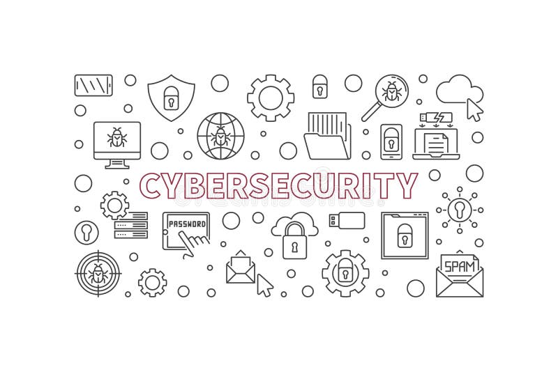 Cybersecurity Vector Outline Colored Horizontal Illustration Stock ...