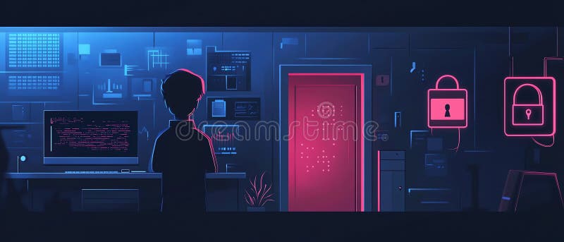 Cybersecurity Vs. Hacking, a Hacker in a Dark Room Coding while a ...