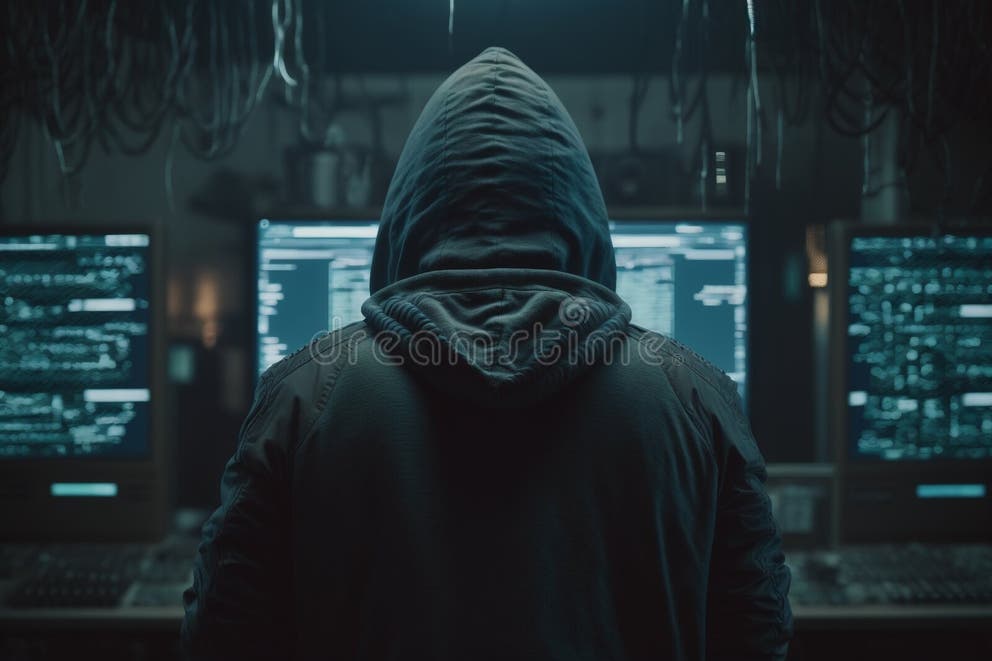 Cybersecurity Vulnerability Hacker, Coding,malware Concept.Hooded Computer Hacker . Digital ...