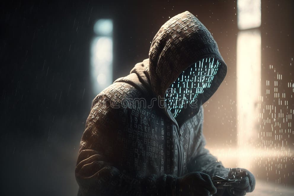 Cybersecurity Vulnerability Hacker, Coding,malware Concept.Hooded Computer Hacker . Digital ...