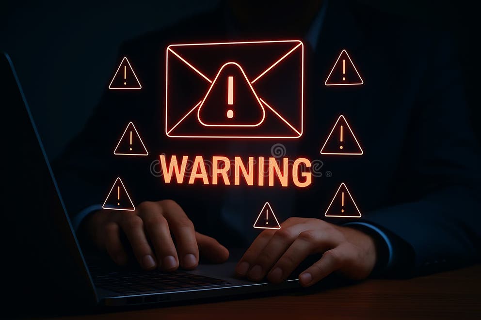 Cybersecurity Warning Alert with Email Icon and Exclamation Marks on ...
