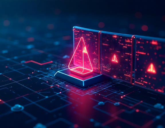 Cybersecurity Warning Neon Triangle Server Error Alert Stock Photo ...