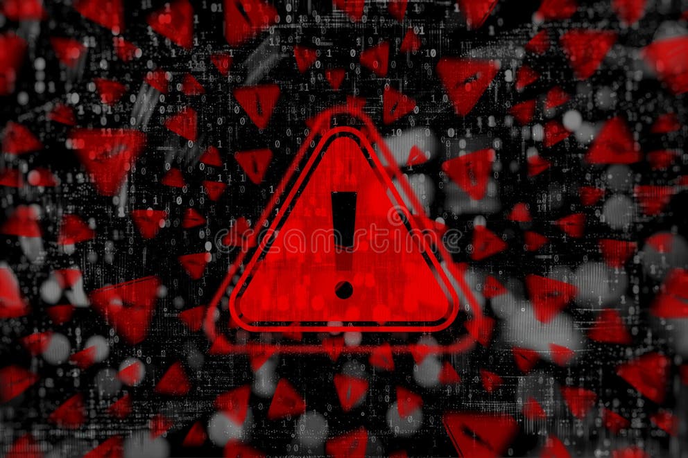Cybersecurity Warning with Red Warning Symbol with Digital Glitch and ...