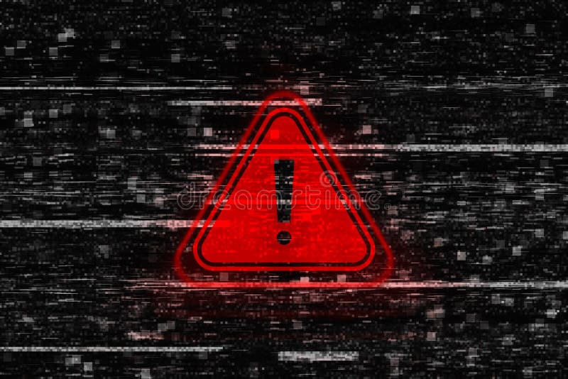 Cybersecurity Warning with Red Warning Symbol with Digital Glitch and ...