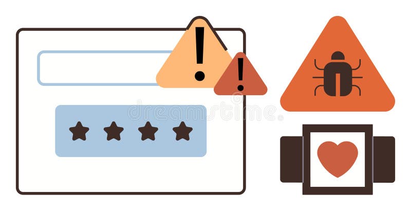 Cybersecurity Warnings Highlighting Vulnerability in Technology and Personal Data Devices Stock ...