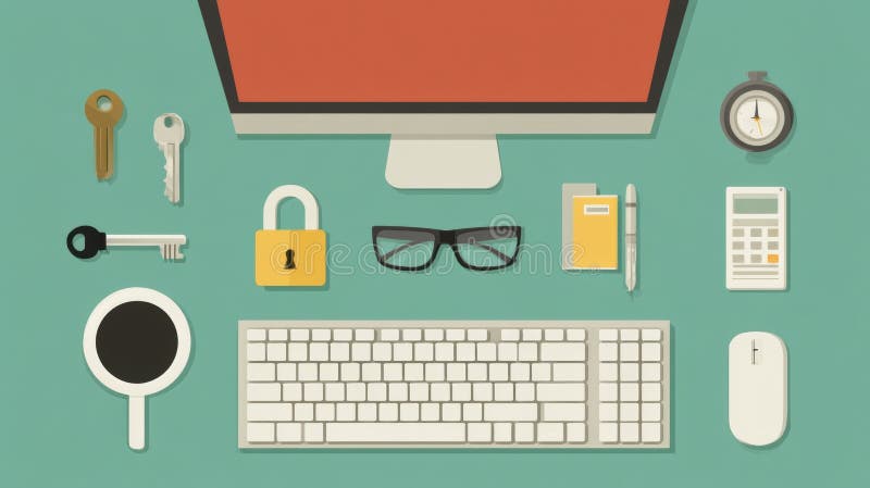 Cybersecurity Workspace stock illustration. Illustration of tools ...
